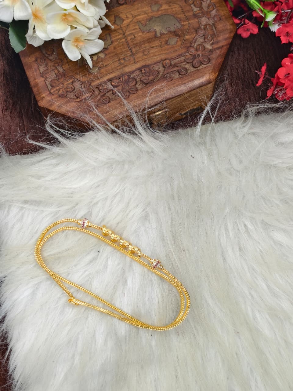 Mugappu chain (1Gram Gold plated) Stone Model – Sindhu Gold Covering