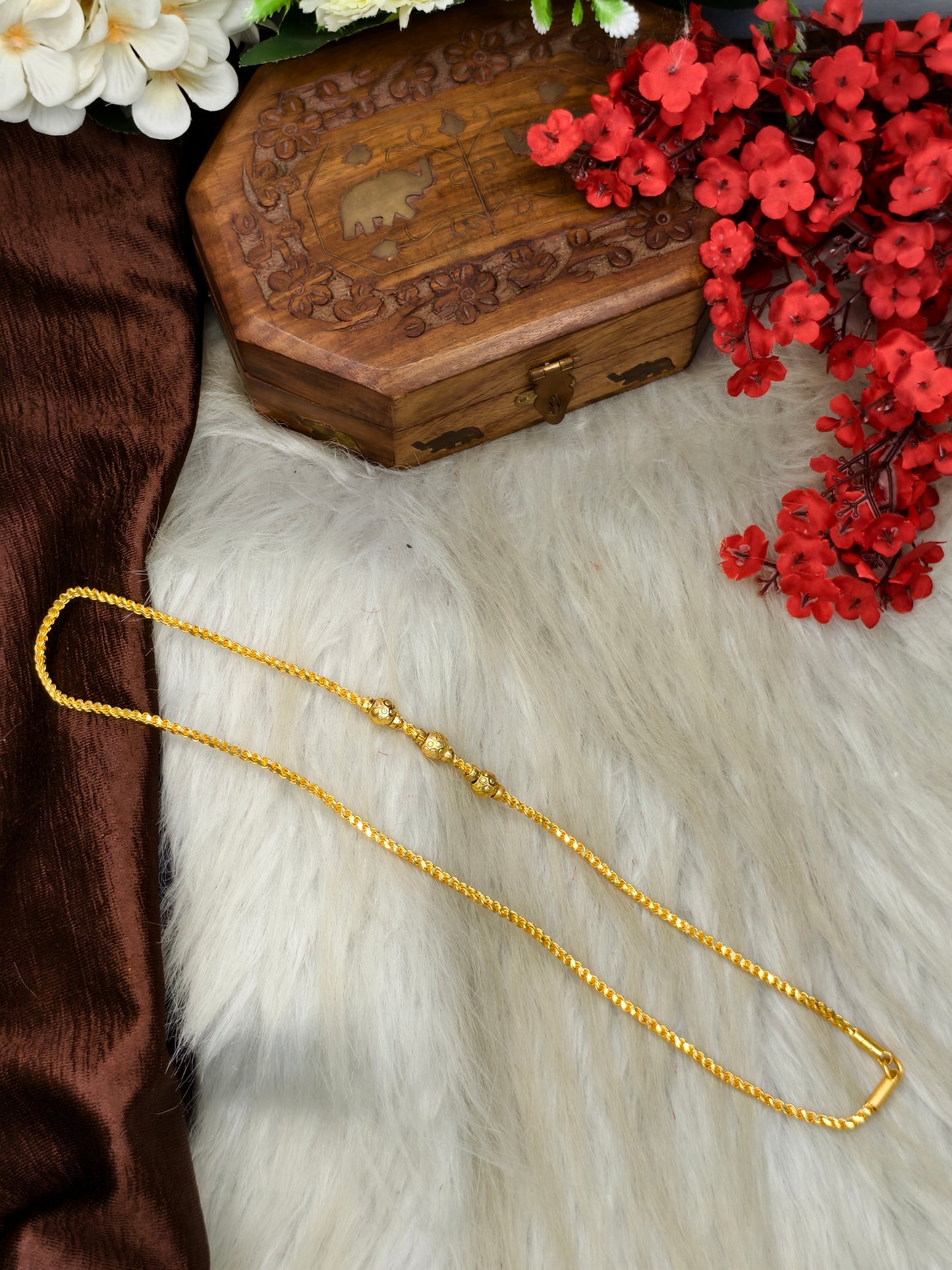 Foming Mugappu chain (1Gram Gold plated) plain Model Real gold look ...