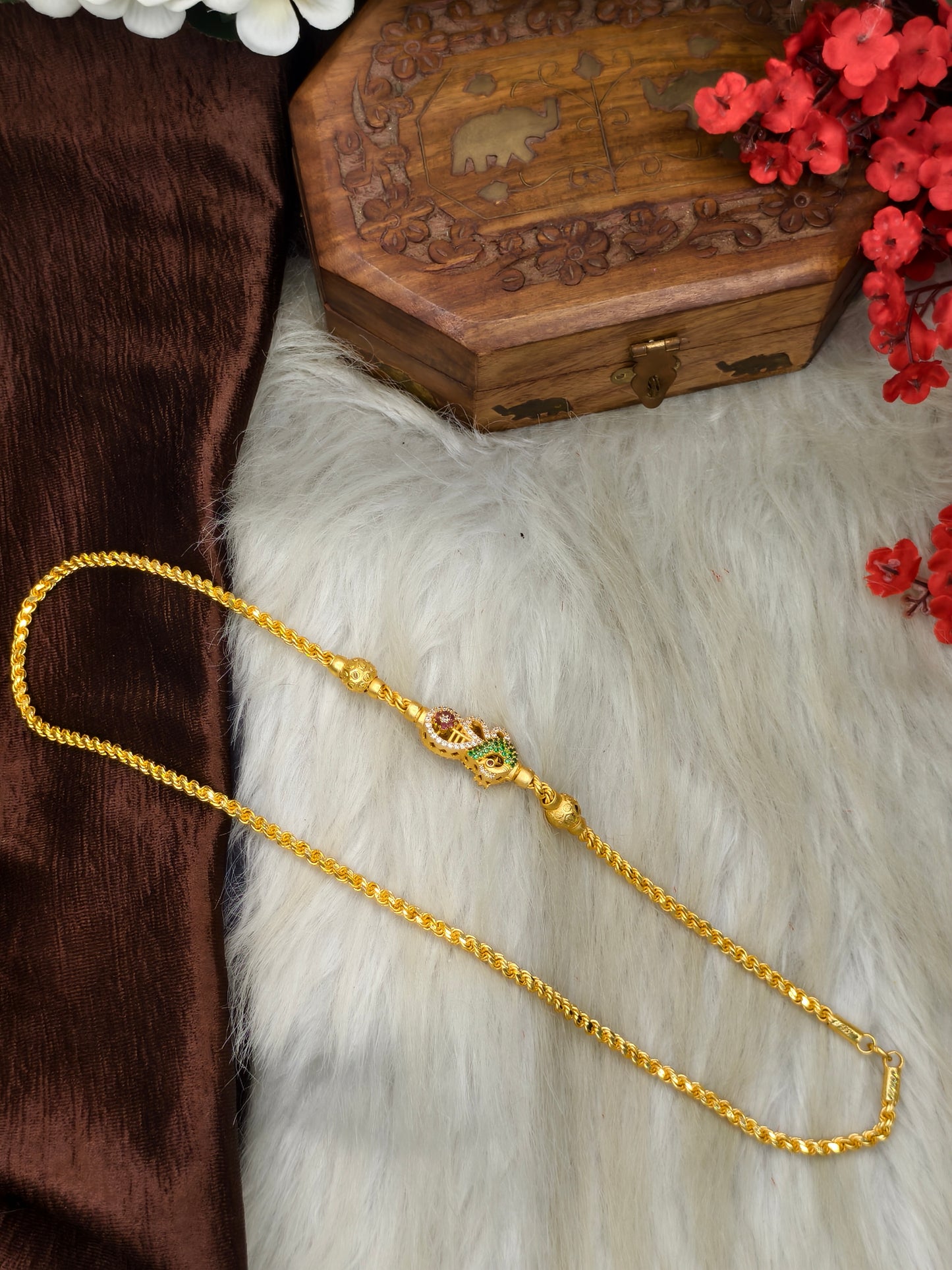 Foming Mugappu chain (1Gram Gold plated) peacock Stone Model – Sindhu ...