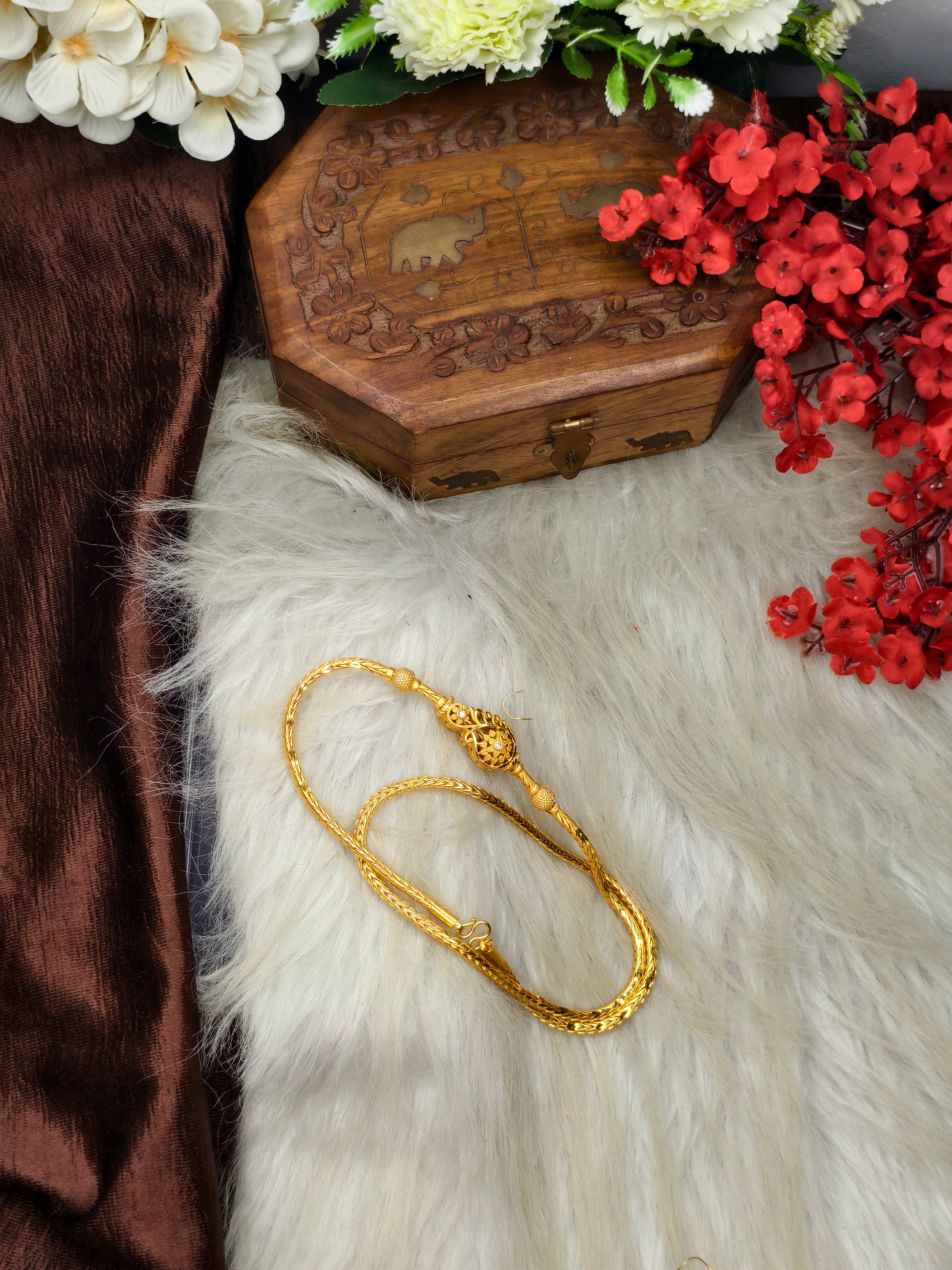 Mugappu chain (1Gram Gold plated) Stone Model – Sindhu Gold Covering