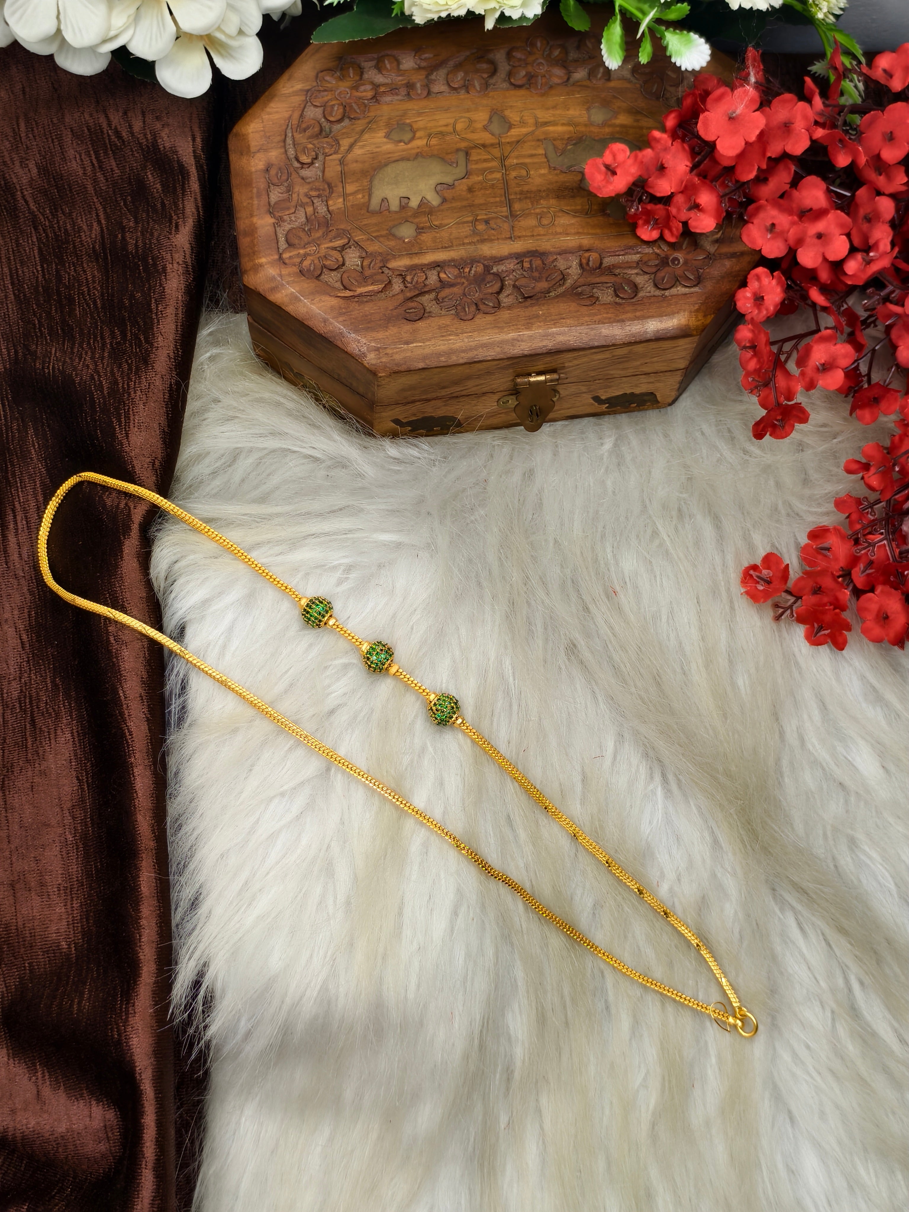 Mugappu chain (1Gram Gold plated) Stone Ball Model Real gold look ...